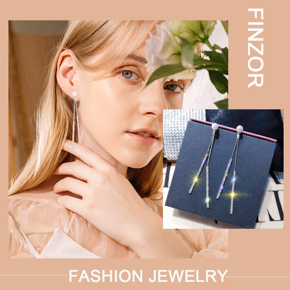 FINZOR 6 Pairs Long Tassel Dangle Drop Earrings for Women Punk Sleek Metal Chain Earrings Wedding Bridesmaid Jewelry(Silver)