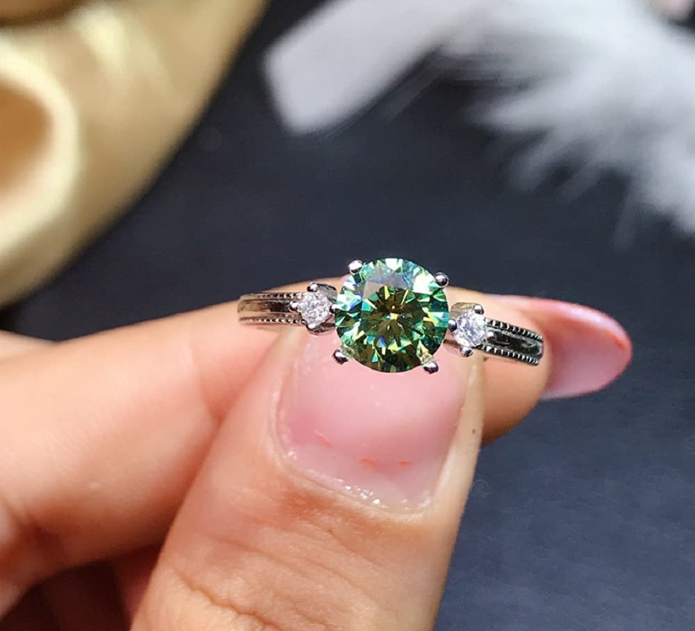 FLYYQMIAO Women's 925 Silver 1 Carat Solitaire Round CZ Wedding Band Birthstone Sapphire Emerald Halo Statement Engagement Classic 4 Prong Adjustable Sing With Opening Ring