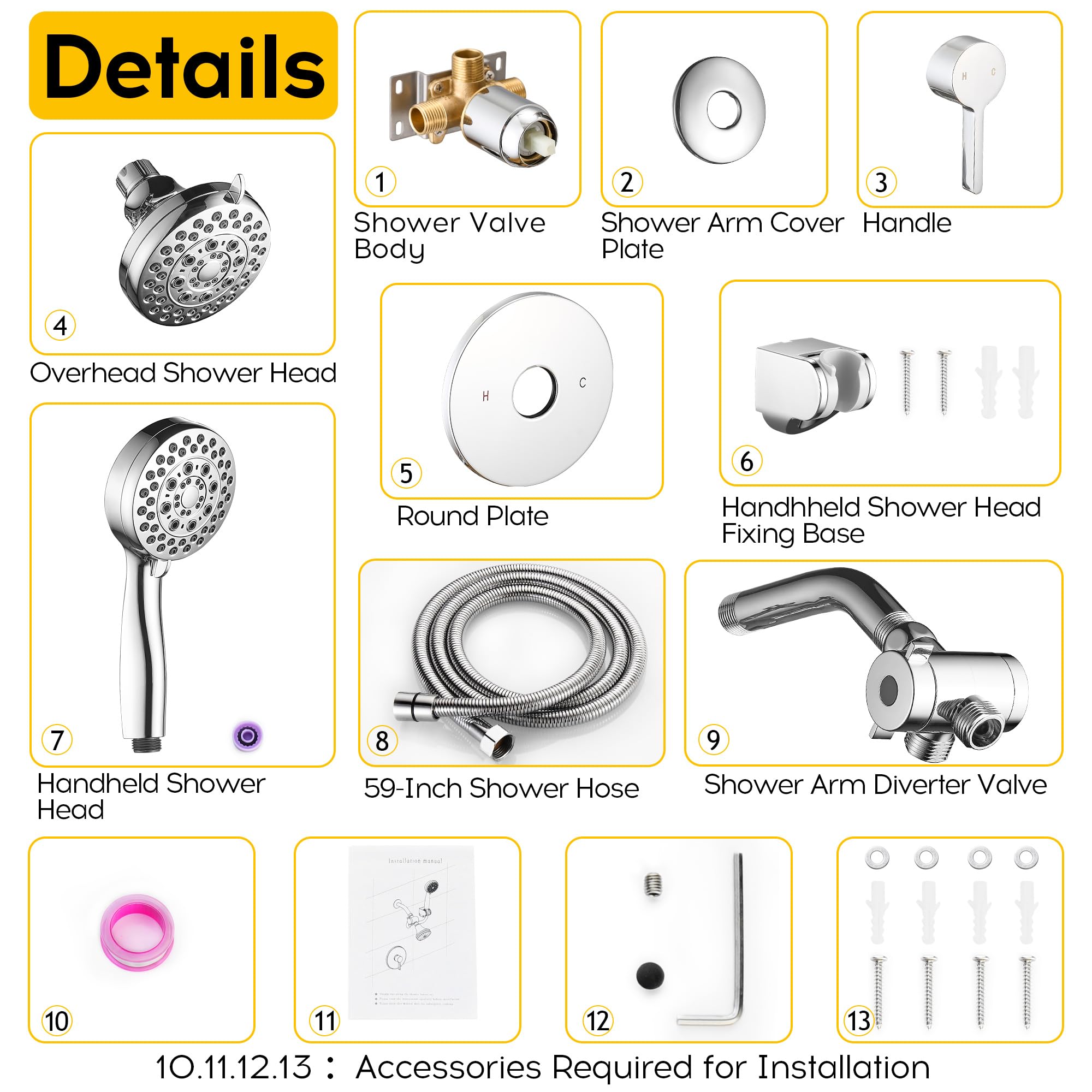 FRANSITON Shower Faucet System with Bathroom Spout Rain Shower Kit, High Pressure Handheld Shower Head 35-Function Dual 2 in 1 Shower Combo Faucet Set with Valve Trim Kit Black