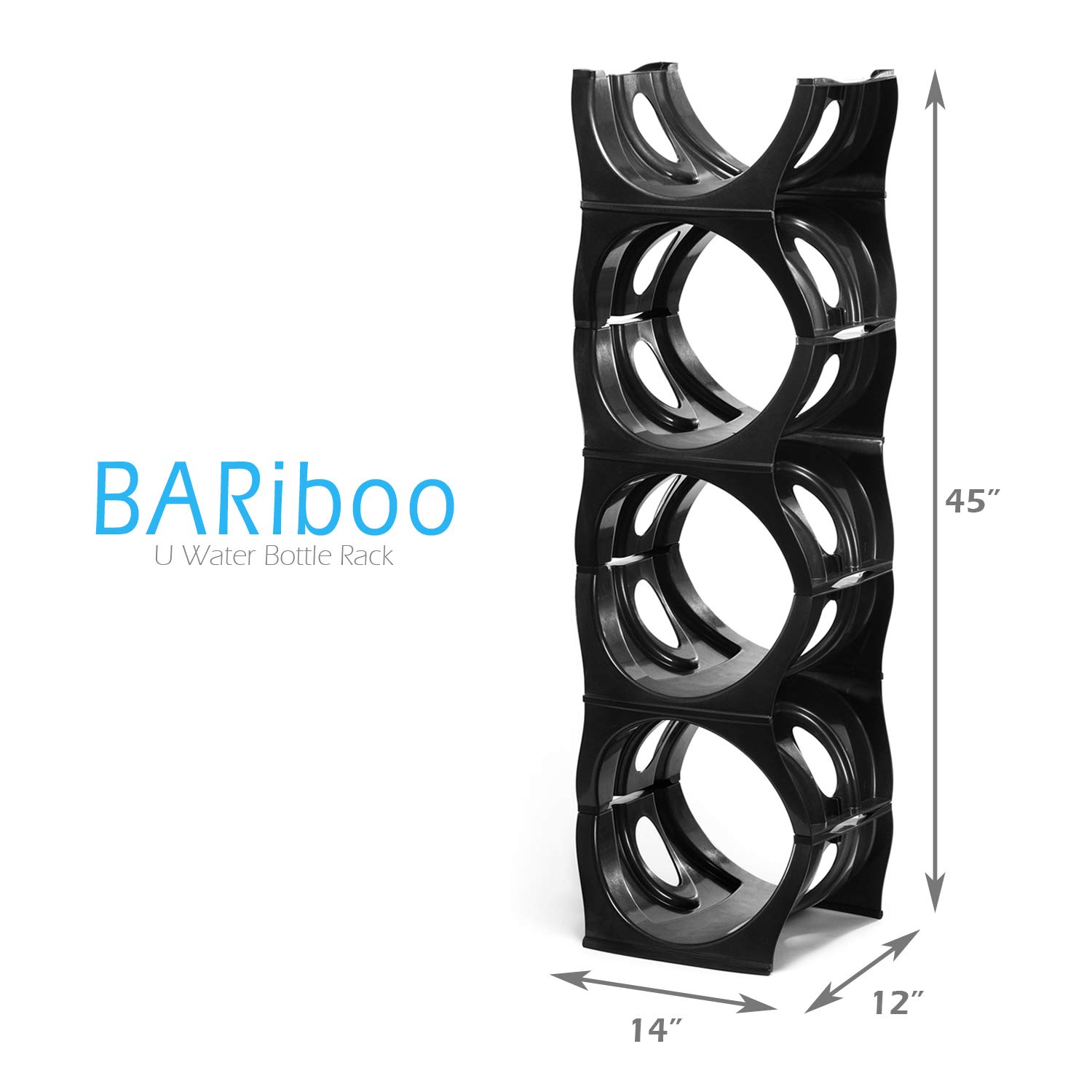 Stackable Water Bottle Storage Rack Best Water Jugs 5 Gallon Organizer. Jug Holder for Kitchen, Cabinet and Office Organizing. Reinforced Polypropylene (4 No Shelf, Black)