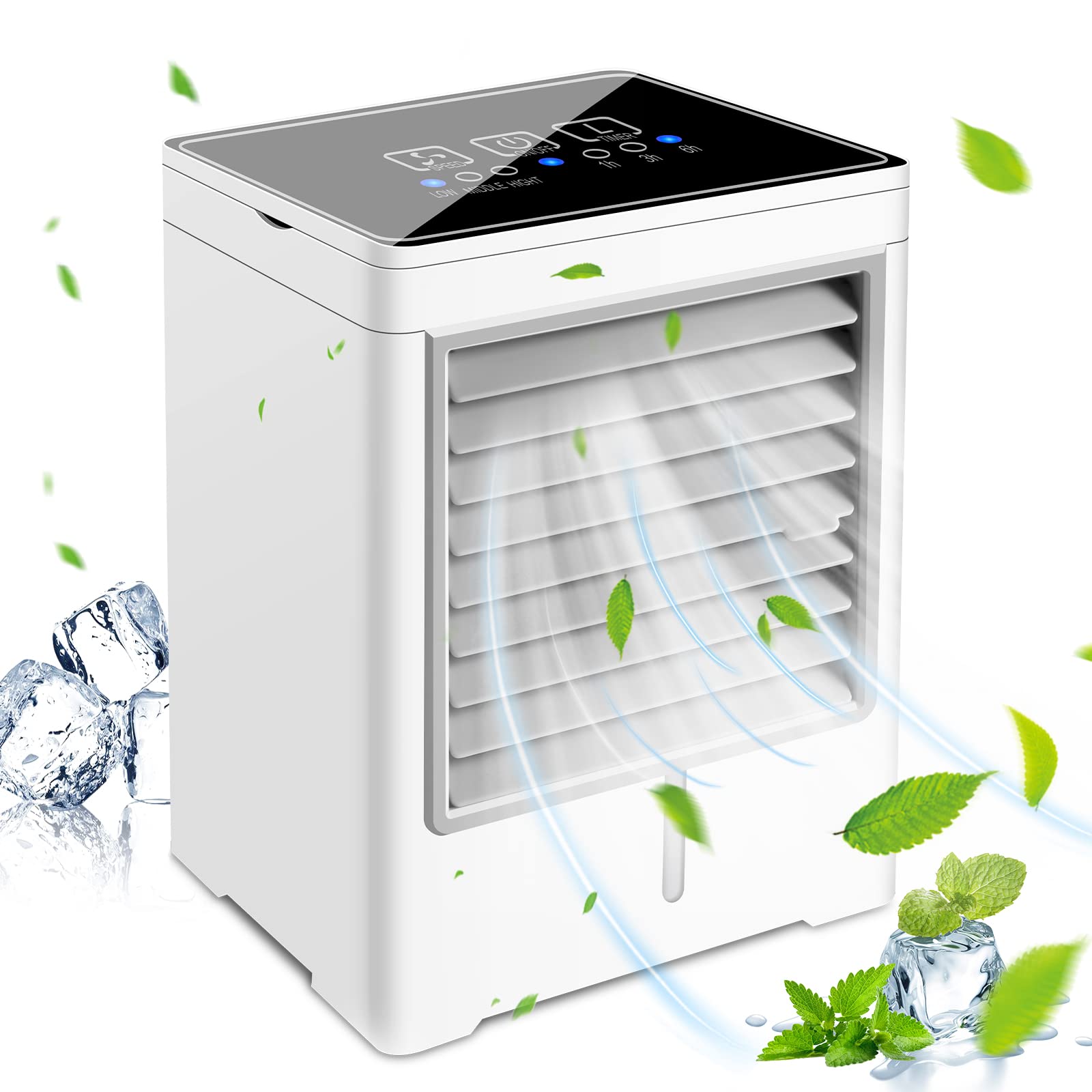 Portable Air Conditioners, USB Personal Mini Air Conditioner with 3-Speed, Evaporative Air Cooler with Touch Screen, Portable Ac Unit Fan for Room, Tent, Bedroom, Car, RV, and Camping