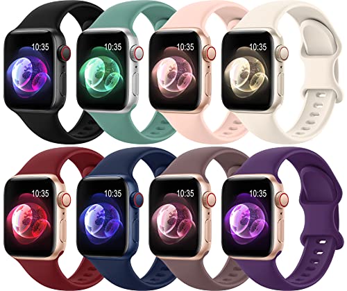 OYODSS 8 Pack Bands Compatible with Apple Watch Band 38mm 40mm 41mm 42mm 44mm 45mm 49mm Women Men, Soft Silicone Sport Strap for iWatch Ultra SE Series 8 7 6 5 4 3 2 1