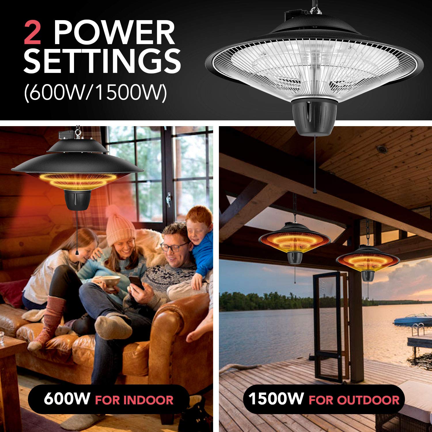 iPower Simple Deluxe Ceiling Mounted Patio Outdoor Heater for Balcony, Courtyard,With Overheat Protection