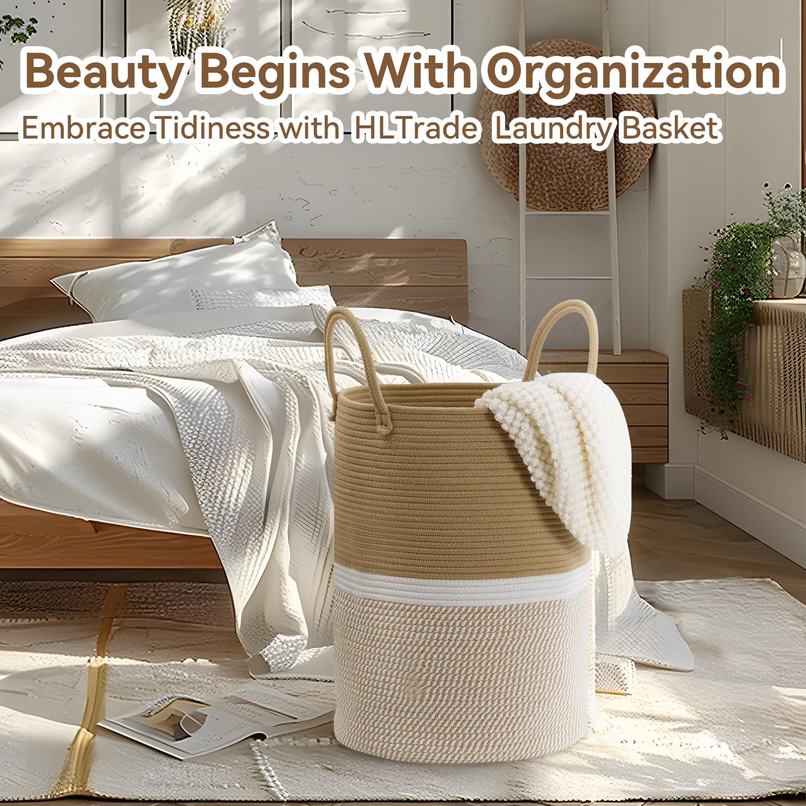 Laundry Storage Basket Large,Tall Rope Baskets for Storage,Cute Blanket Basket,Suitable for Living Room, Bedroom, Farmhouse,Can Be Decorative and Used to Store Toys