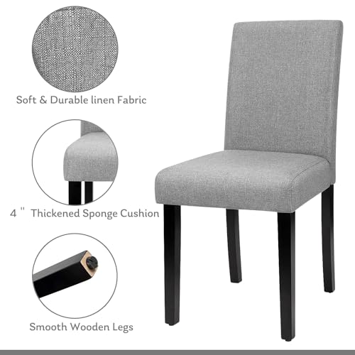 Fangflower Fabric Chair Set of 2 with Solid Wood Legs for Home Pertica, Dining Room, Kitchen, Light Grey, 2-Pcs Set