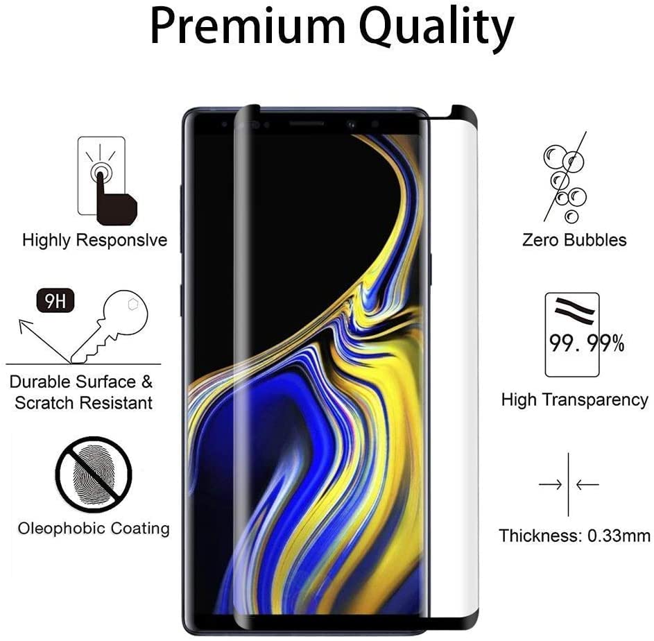 Micger Galaxy Note 9 Screen Protector 【2+2 Pack】 With Camera Lens Protector 3D Glass Curved Full Coverage 9H Hardness Tempered Glass Screen Protector for Samsung Galaxy Note 9