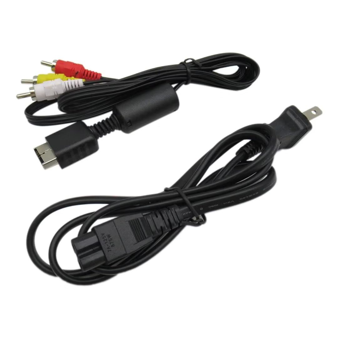 Gxcdizx New AV Cable & AC Power Cord Bundle Strong for Sony Playstation 2 PS2