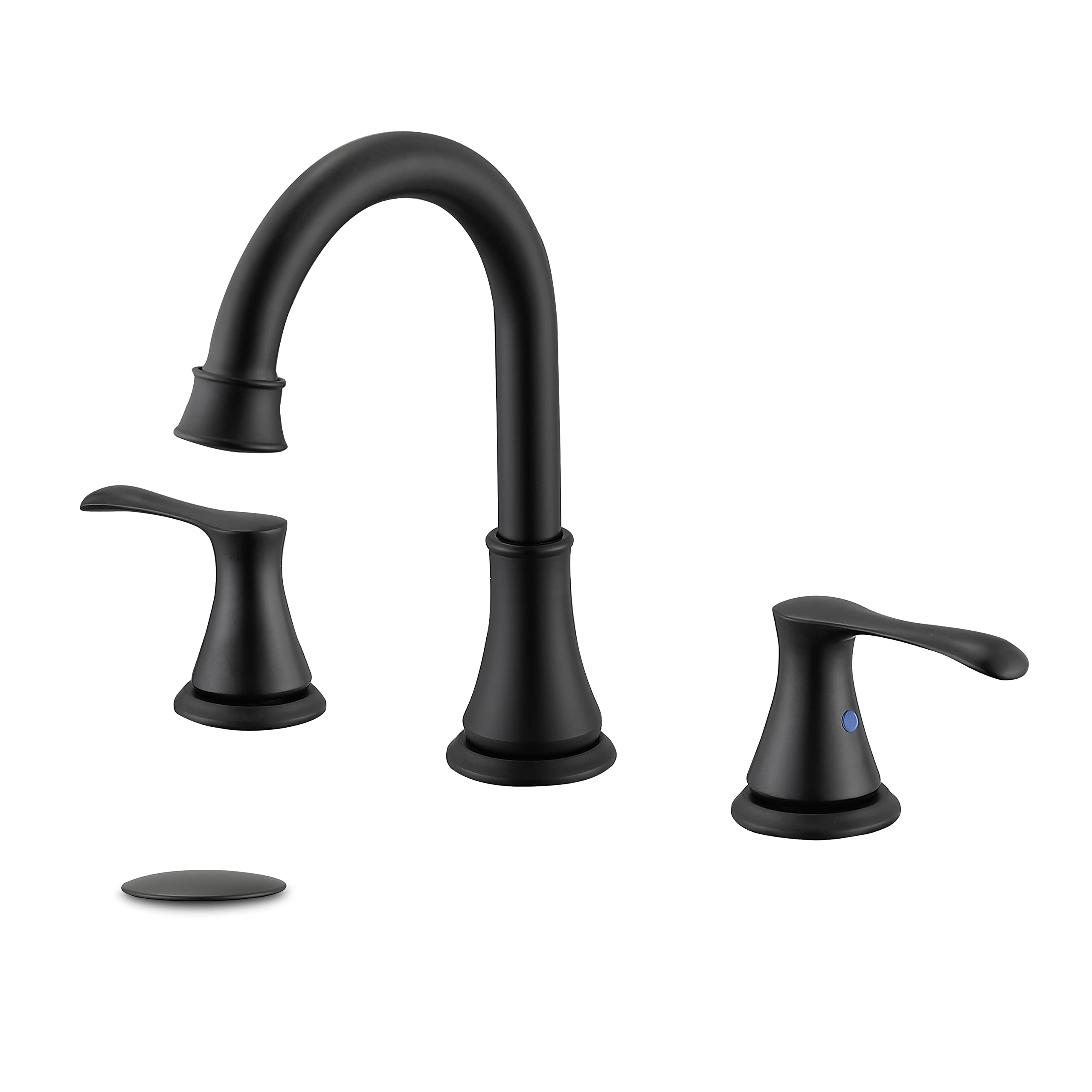 KirlystonE Matte Black Widespread Bathroom Sink Faucet, 8-Inch Black Widespread Vanity Faucet for 3-Hole Bathroom Sink with Drain Assembly and Supply Lines