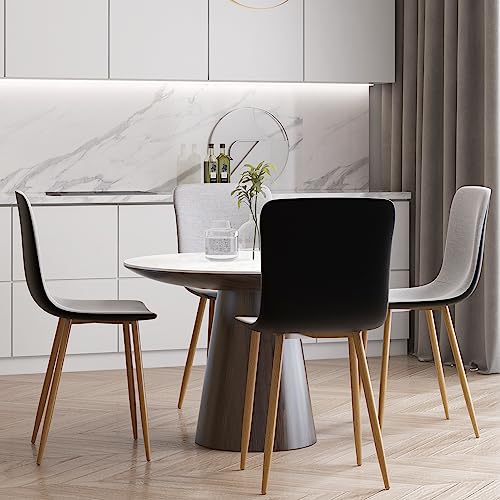 Fangflower Set of 4 Dining Chairs Fabric Cushion, Leather Seat Back, Metal Legs for Kitchen Living Room Hallway, Greyblack