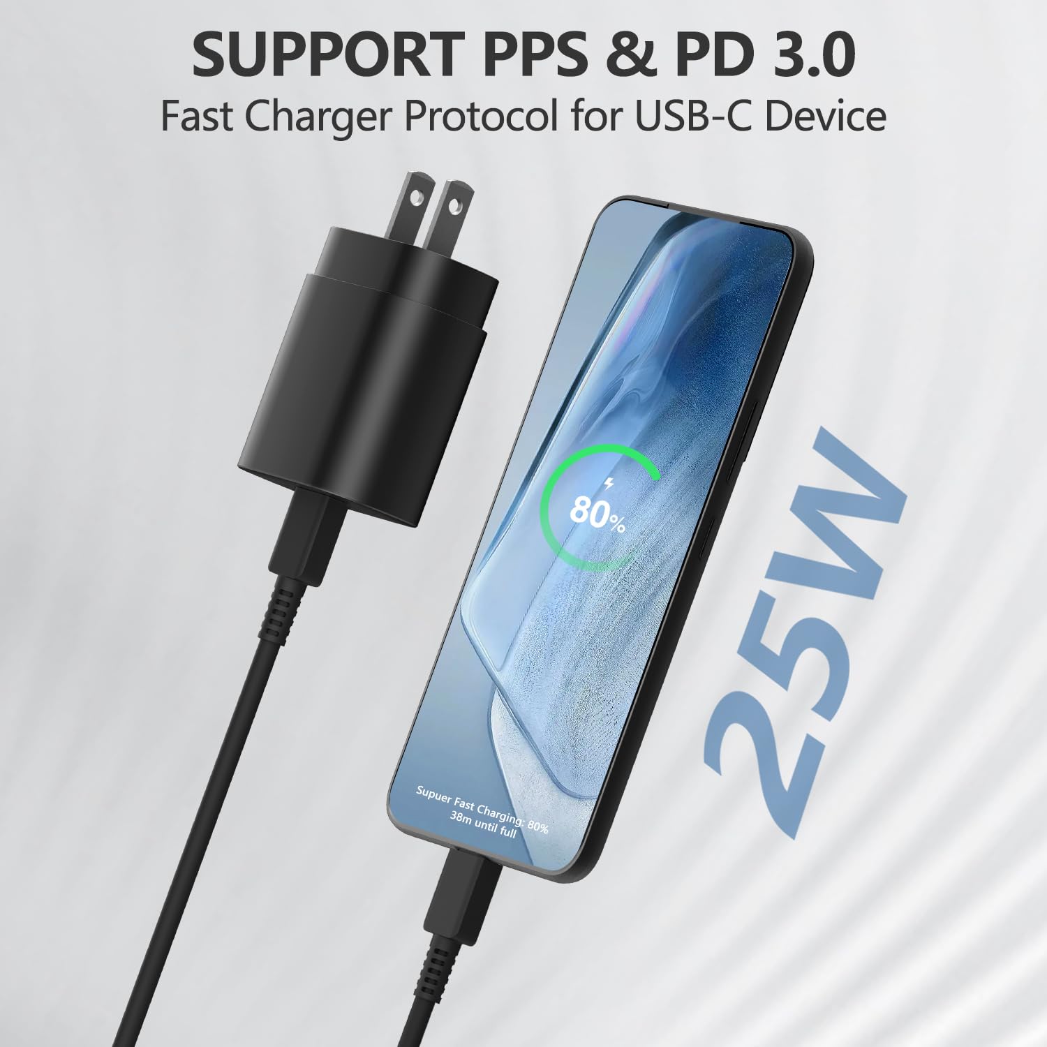 FGUIME Type C Super Fast Charger 10FT for Samsung s24 s23 s22 s21, PD 25W USB C Wall Charge Fast Charging Block with USB C to C Cable for Samsung Galaxy S24/S23/S22/S21/S20 Ultra Plus -2Pack Black