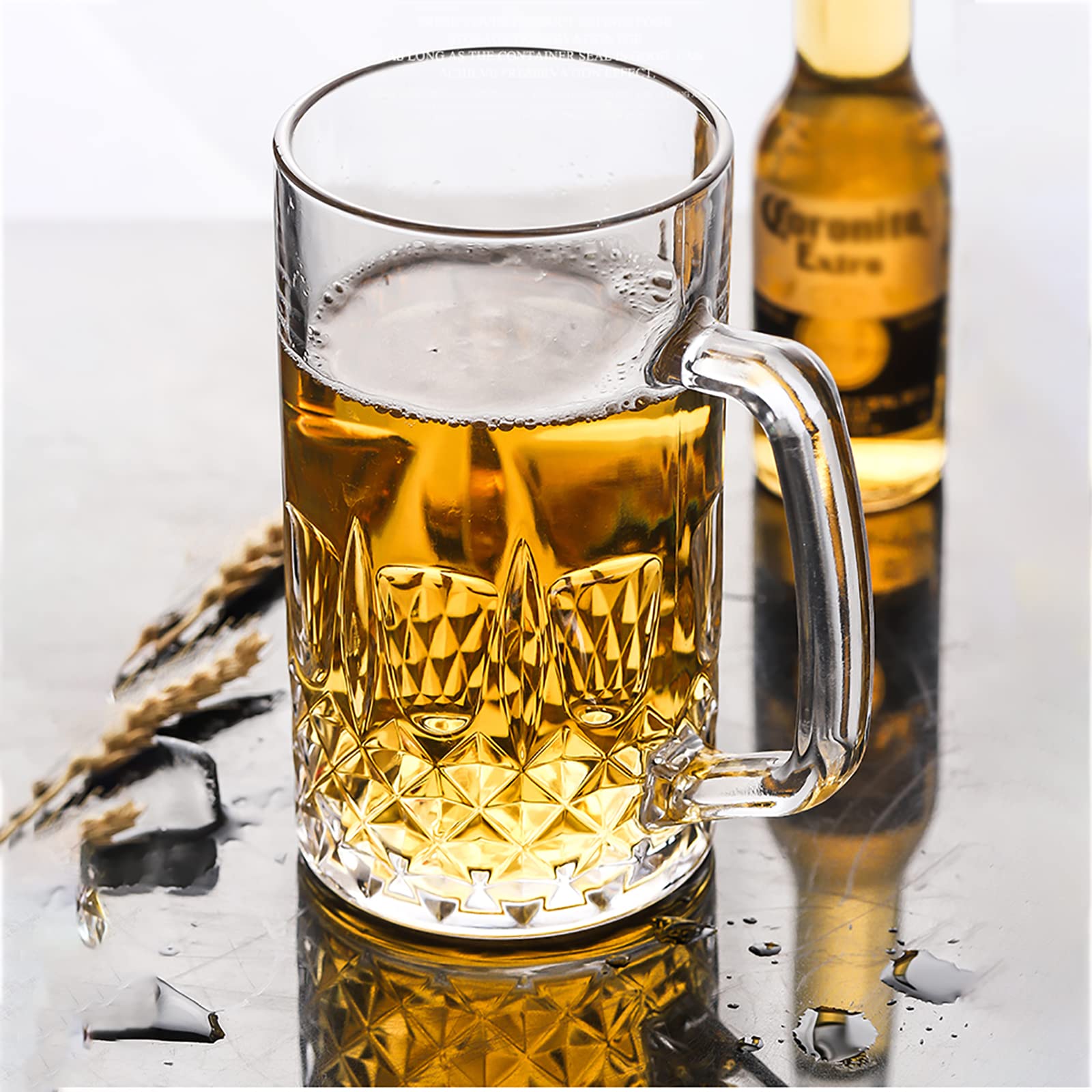 Frcctre 6 Pack 16 Oz Glass Beer Mug, Large Beer Glasses Steins with Handle and Stainless Steel Straws, Crystal Lead-Free Drinking Glasses Water Cups for Beer, Juice, Beverage, Bar