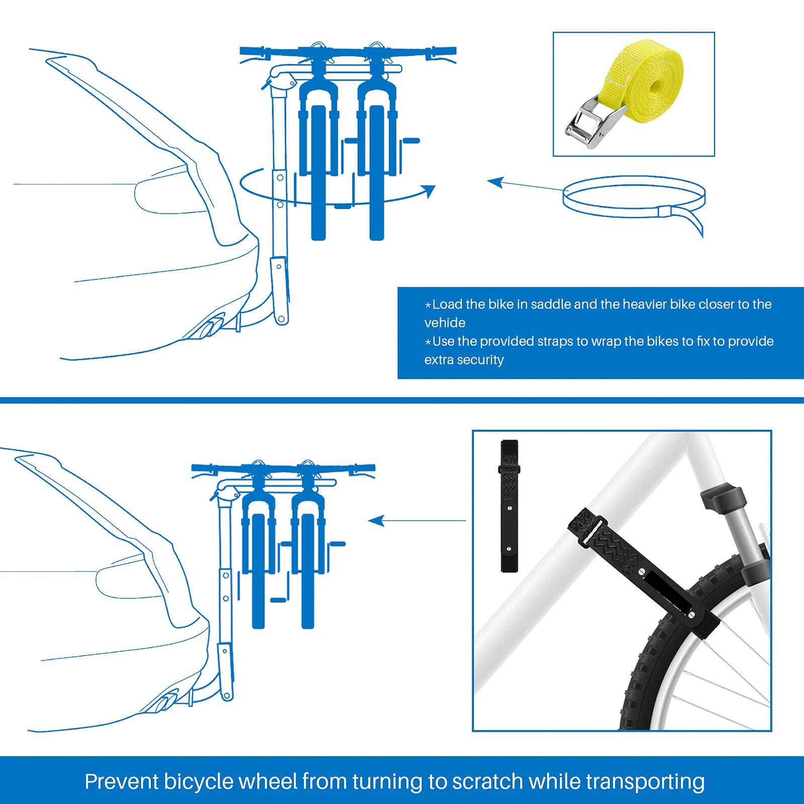 GXP 2 Bike Rack Hitch Mount Bicycle Carrier W/Anti-Rattle Hitch-Tightener (Size : 2 Bike W/Reflector)