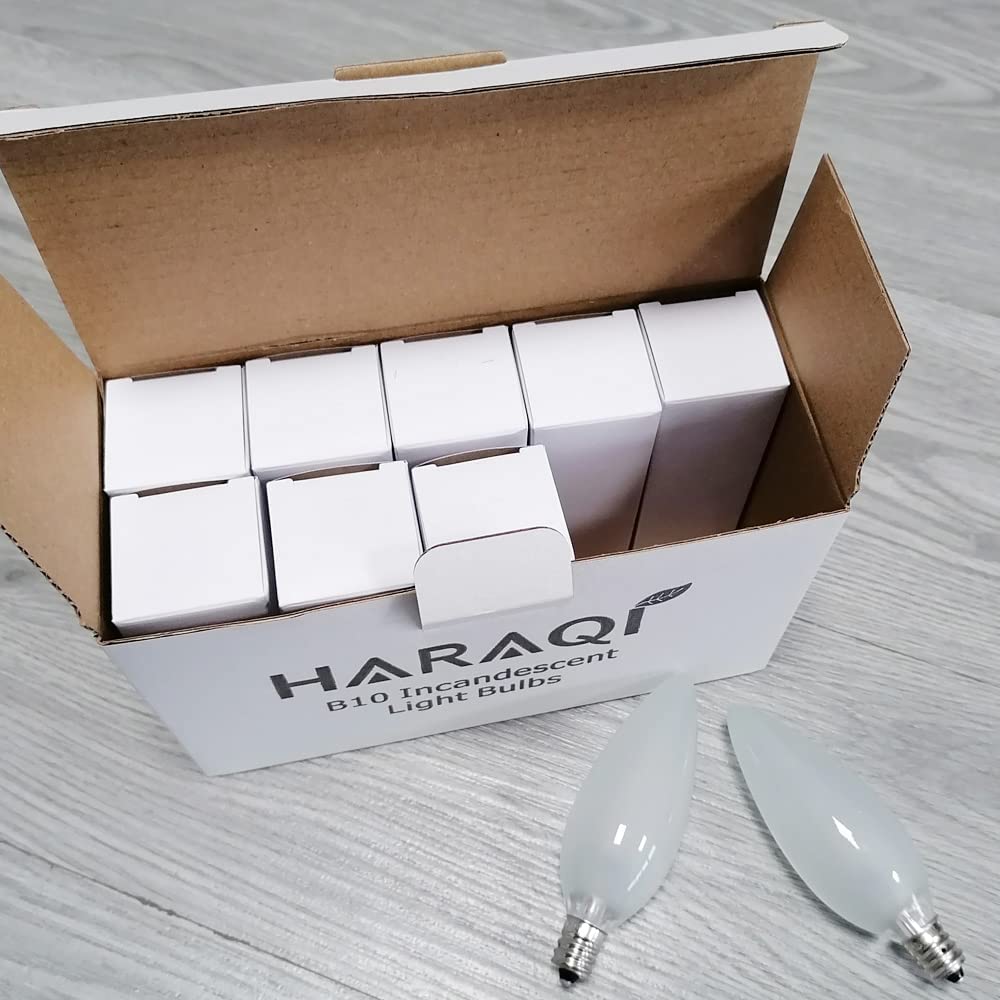 Haraqi 10 Pack 40W 120V E12 Base B10 CTC Incandescent Frosted Dimmable Light Bulbs, Candle Light Bulbs for Chandeliers, Ceiling Fan Lights, Pendants, Fireplace