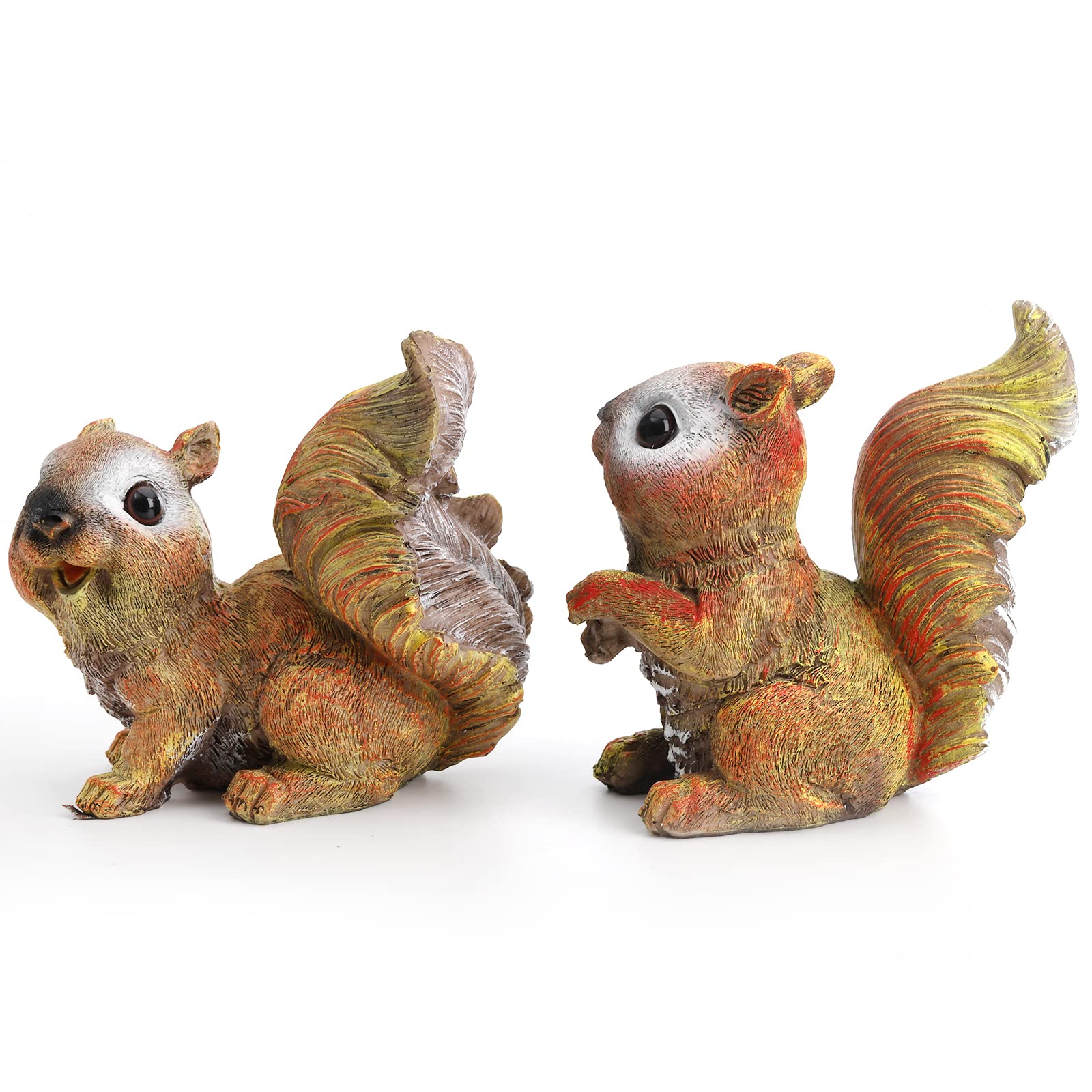 Elsjoy Set of 2 Garden Squirrel Statues, 6" Resin Squirrel Figurine Cute Squirrel Decor, Happy Squirrel Figure for Garden, Patio, Home Decor, Gift