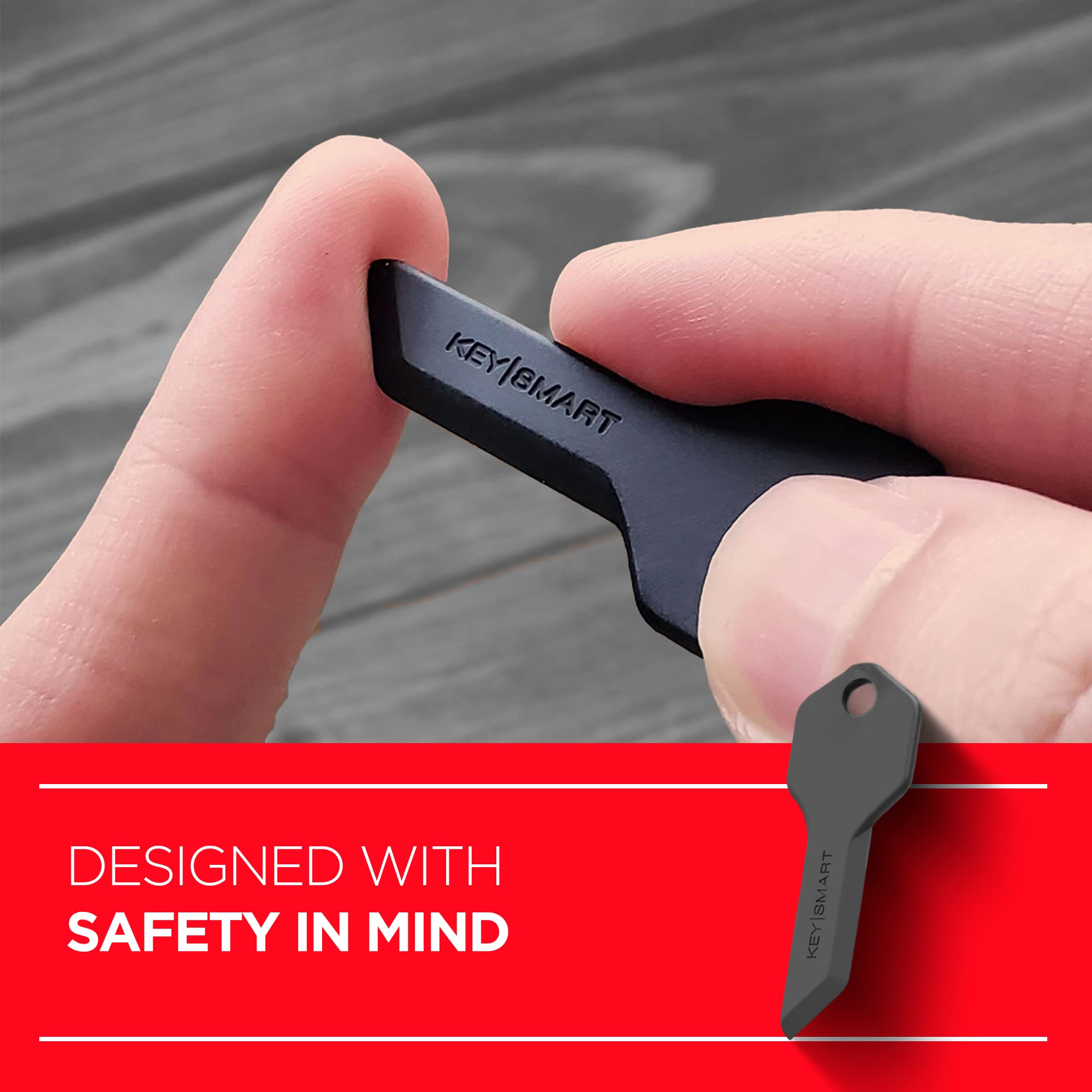 KeySmart Safe Box Cutter - Key-Shaped Safe Package Opener for Everyday Carry, with Finger Protection Fits Perfectly on Keychain or Inside a KeySmart (Black)