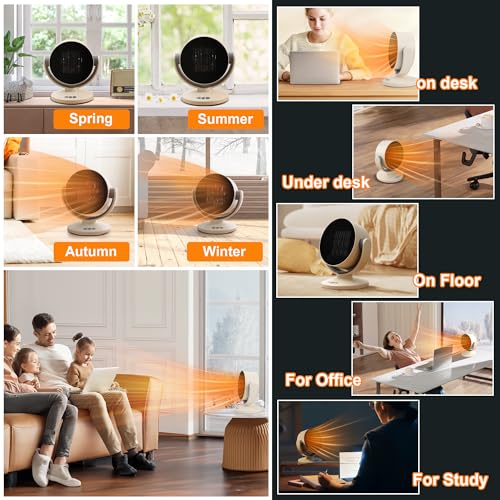 loranu 2 in 1 Fan and Heater Combo for Indoor Use, Oscillating Desktop Heater & Cooler for Home Office Desk, Electric Portable Ceramic Personal Heaters Small & Quiet, Tip-over & Overheat Protection
