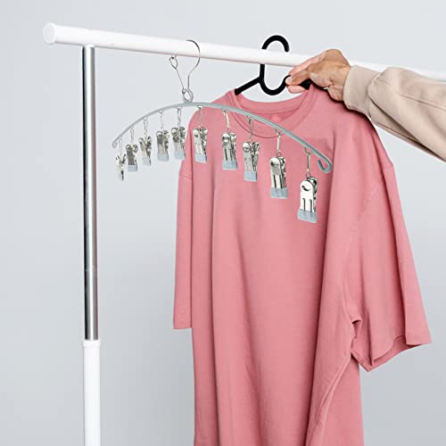 Zerodeko Clothes Hanger with 10 Clips Clothes Drying Rack Stainless Steel Laundry Drying Rack Sock Hanger Underwear Hanger for Drying Towels Diapers Bras Lingerie Baby Clothes Grey