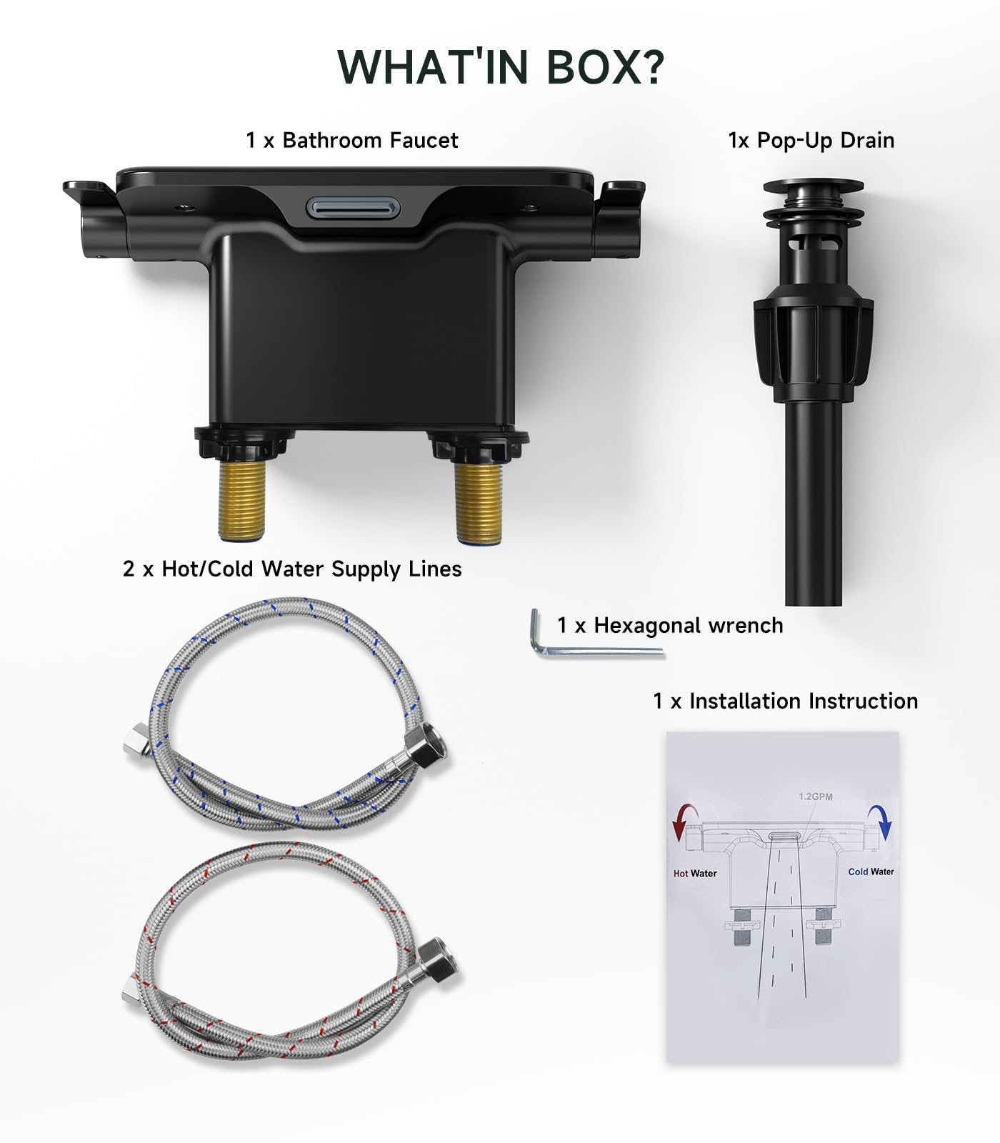Matte Black Bathroom Sink Faucet - 4 Inch Bathroom Vanity Sink Faucet with Storage Platform, 2 Hole Faucet with Pop-up Sink Drain Stopper, Solid Bathroom Basin Faucet