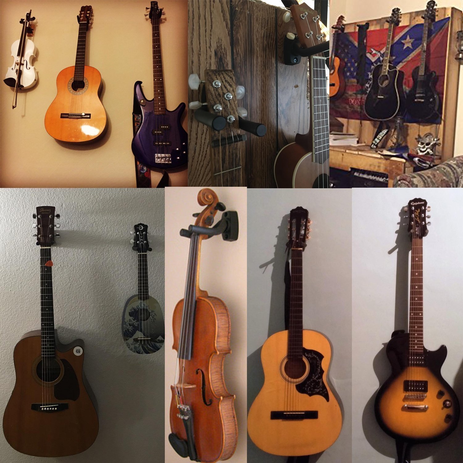 Guitar Mount Wall Hanger Stand Ukulele Wall Hook Keep Holder Mount Display 2 Pack with Guitar Picks Violin Wall Stand Mandolin Rack Bracket Bass Accessories Easy to Install(5 pack guitar picks)