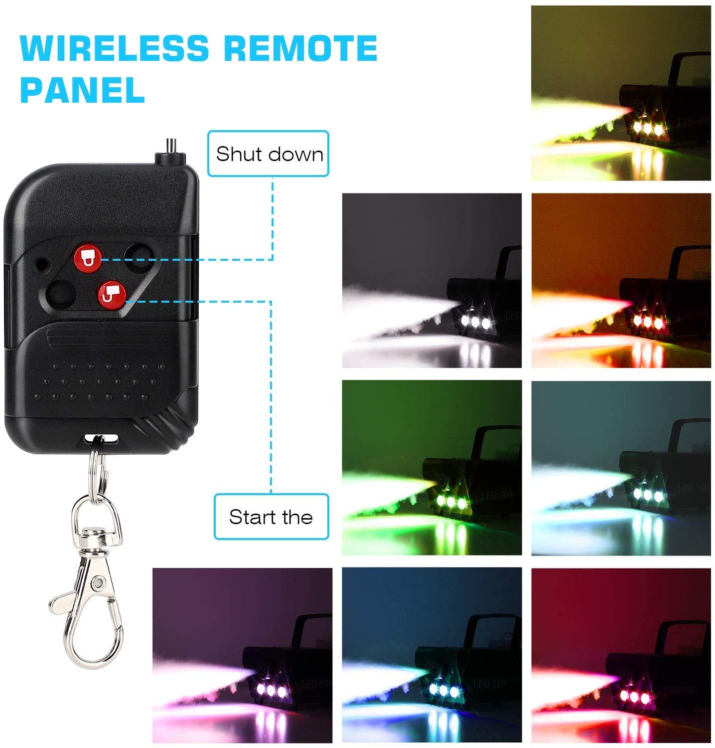 Fog Machine 500W Smoke Machine with RGB LED Lights 2000 CFM Huge Fog with Wireless and Wired Remote Control for Parties Halloween Wedding Christmas Dance DJ