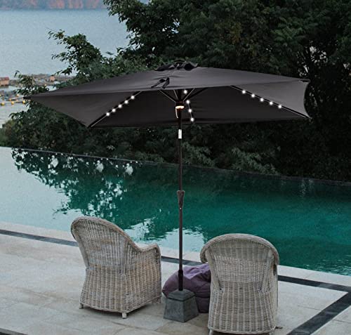 Jarka&Co 6.5 x 10 ft Rectangular Solar Powered Patio Market Table Umbrella Outdoor with LED Lights and Tilt, Black