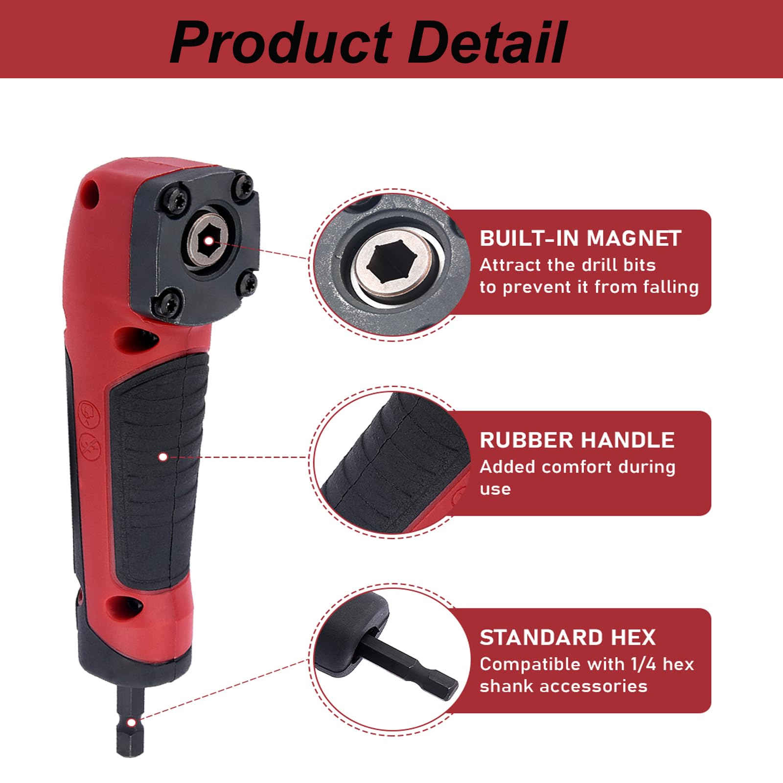 MJFUNTXY Right Angle Drill Attachment,90 Degree Drill Adapter Electric Screwdriver Repair Tool Right Angle Attachment Extension Screwdriver Socket Holder Drill Bit Corner Adapter (red)