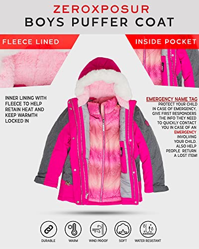 ZeroXposur Big Girls 3-in-1 System Jacket with Detachable Inner Shell - Girls Winter Coats (X-Large, Lollipop)