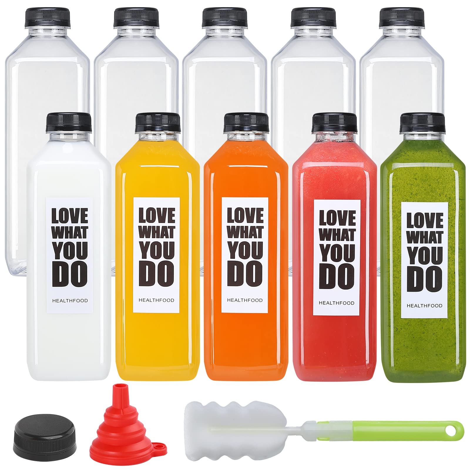 Fhxtcygj 10pcs 33oz Plastic Bottles with Caps, Juice Container with Lids, Empty Plastic Juice Bottles Reusable Clear Bulk Beverage Containers with Tamper Evident Cap for Milk, Smoothie, Drinks