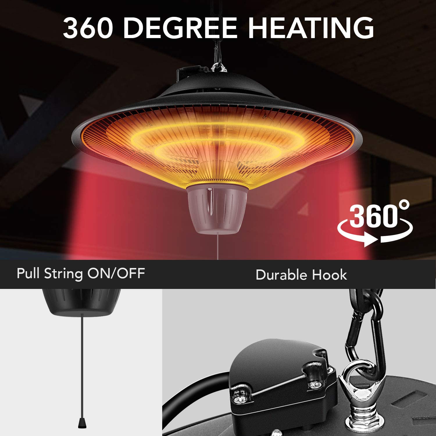 iPower Simple Deluxe Ceiling Mounted Patio Outdoor Heater for Balcony, Courtyard,With Overheat Protection