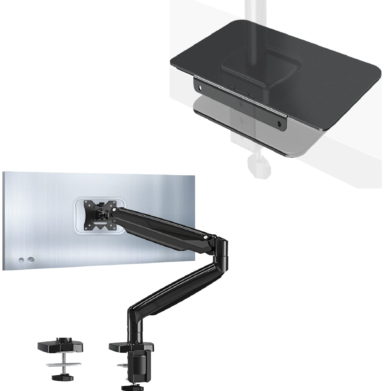MOUNTUP Heavy Duty Single Monitor Stand Mount, with Desk Reinforcement Plate - Monitor Desk Clamp Mount for Max 35" Ultrawide Computer Screens up to 26 lbs, Computer Monitor Arm