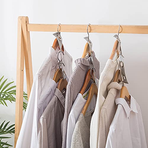 KLEVERISE 12 PCS Space Saving Closet Hanger Connector Extender Organizers - Odorless Wonder Space Saver Hanger Extension Connections - Clothes Hanger Magic Cascading Band Gray