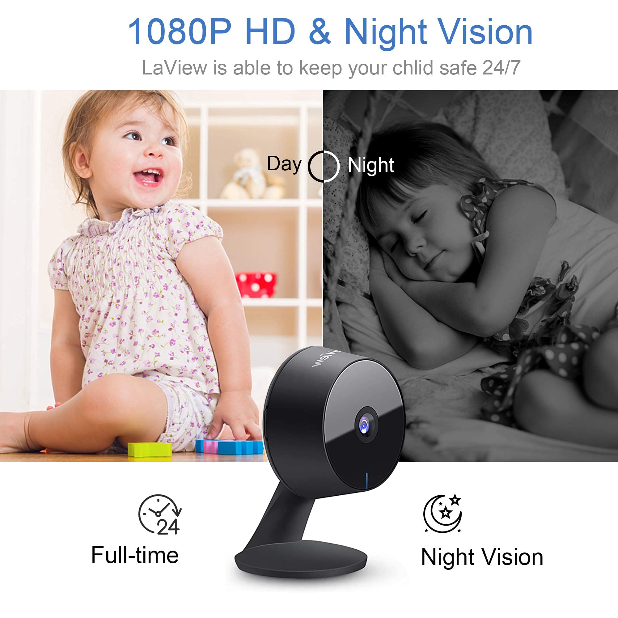 LaView Security Cameras 4pcs with 4pcs SD Card, Home Security Camera Indoor 1080P, Wi-Fi Cameras for Pet, Motion Detection, Two-Way Audio, Night Vision, Works with Alexa, iOS & Android & Web Access