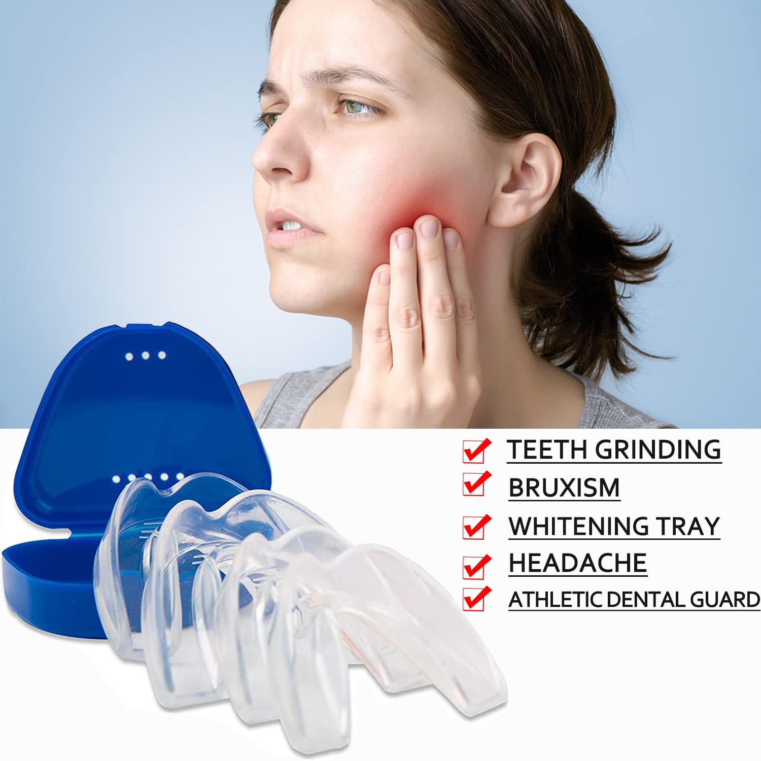 Mouth Guard for Teeth Grinding, Upgraded Moldable Dental Guard for Teeth Grinding at Night, Sleep Guards, Stops Bruxism & Clenching Teeth, Sport Athletic - Pack of 4