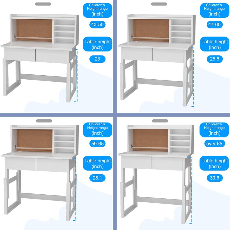 NKUGCFC White Kids Desk and Chair Set for 5-18 Year Old,Ergonomic Height Adjustable Childrens Study Desk with 2 Drawers,Kids Art Table with Storage-nv8nse