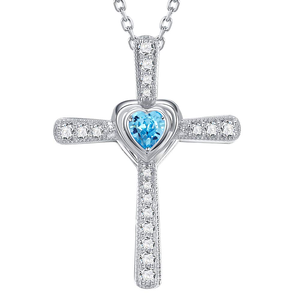 ELDA & CO. March Birthstone Necklace for Women Birthday Gifts Aquamarine Jewelry for Mom Wife Daughter Love Heart Pendant Jewelry Sterling Silver