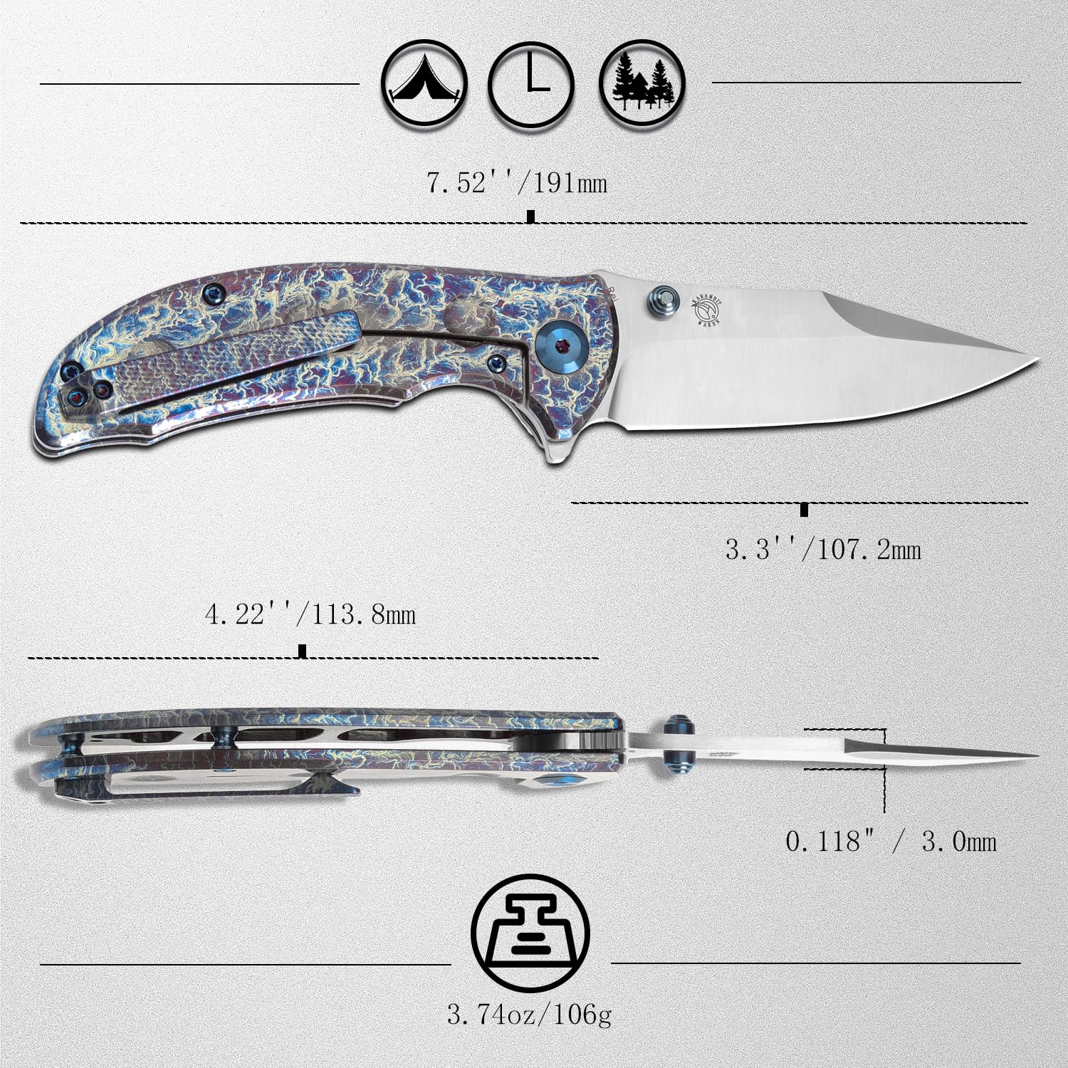 KANSEPT Rei Pocket Folding Knives for Men EDC Pocket Knife 3.3'' Satin CPM 20CV Blade Excellent Folding Knife with Titanium Lightning Strike Finish Handle EDC K1061A4
