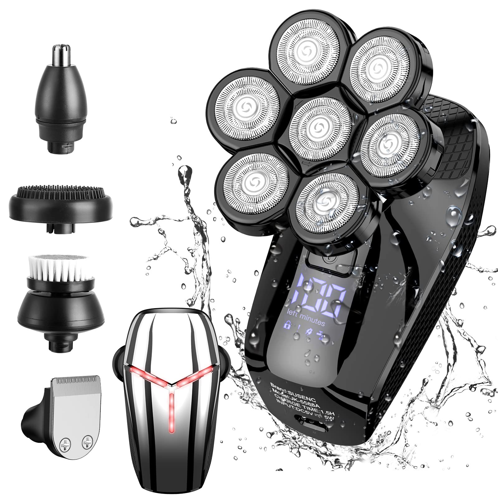 Head Shaver, 5 in 1 Head Shavers for Bald Men, Bald Head Shavers for Men with Nose Hair Sideburns Trimmer, Waterproof Wet/Dry Men Grooming Kit, LED Display, USB Rechargeable