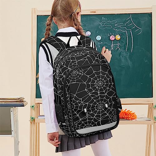 Glaphy Spiderweb Halloween Black Backpack School Bag Lightweight Laptop Backpack Students Travel Daypack with Reflective Stripes