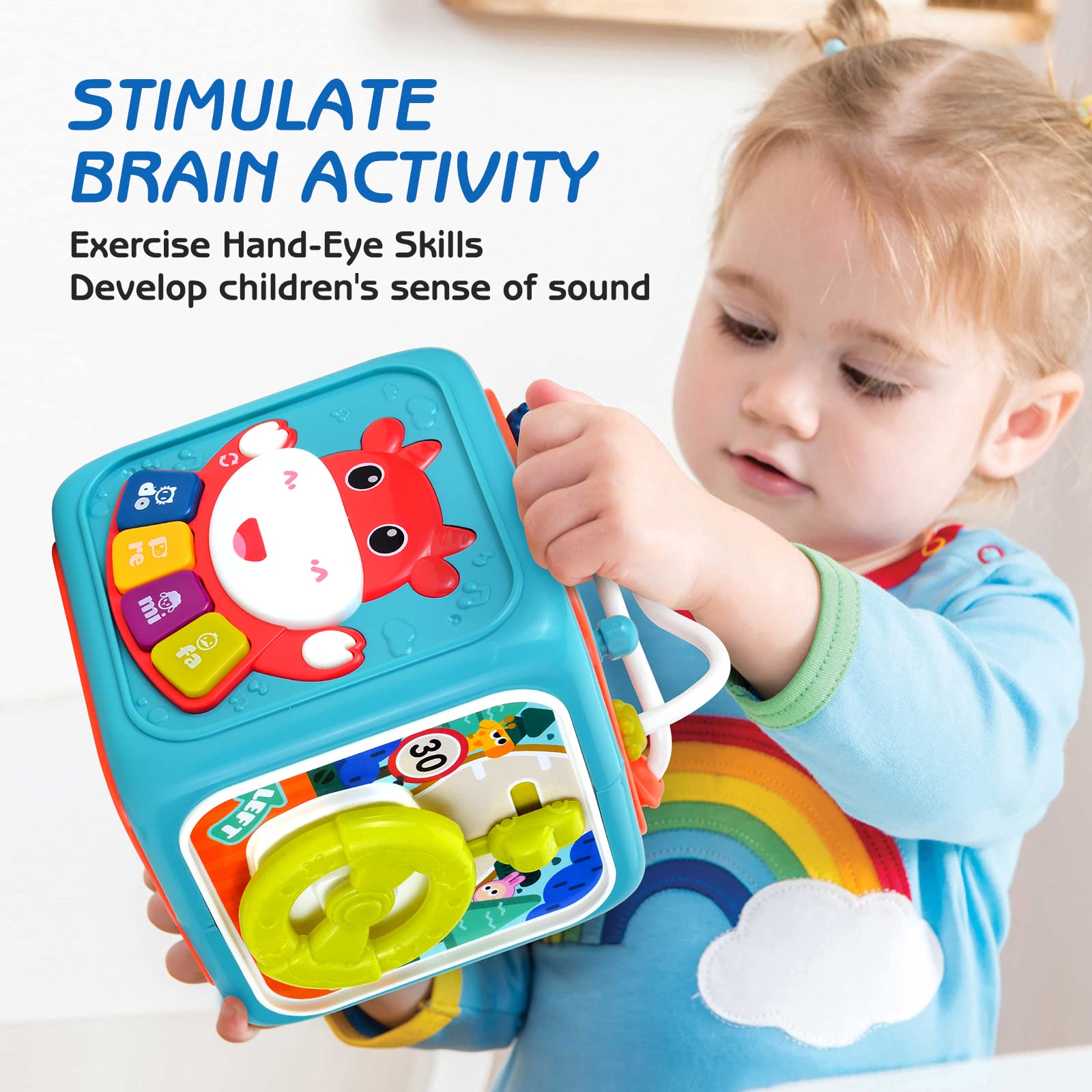IDS Home Activity Cube Toys,6 in 1 Multi-Purpose Learning Cube with Music,Activity Center Shape Sorter Toy Gift for 18M+ Boy Girl Toddlers Kids, Christmas, Birthday Gift
