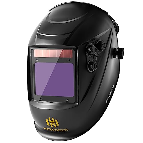 HZXVOGEN Auto Darkening Welding Helmet - 3.94”×3.82” Large Viewing Welding Hood True Color Solar/Battery Powered Welder Mask, 4 Arc Sensor Wide Adjustable Shade DIN 5-9/9-13 for SMAW, MIG, TIG, GTAW