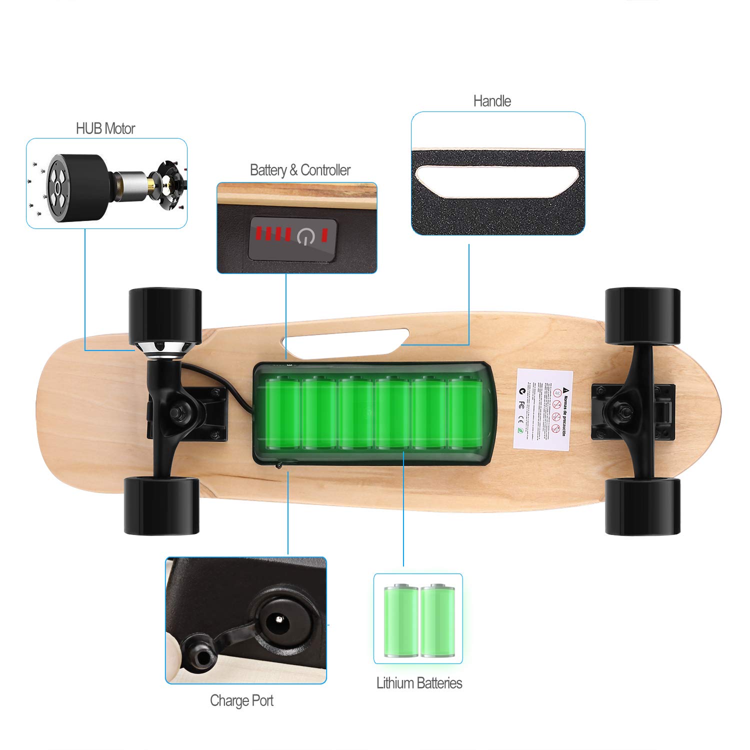 Electric Skateboard with Remote Control for Adults, 7 Layers Maple Longboard, 12 MPH Top Speed, 10 Miles Range (US Stock)