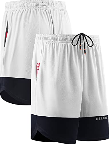 NELEUS Men's 2 in 1 Running Shorts with Liner,Dry Fit Mesh Gym Workout Shorts with Pockets,3 Pack,6094,Black/Grey/White,L