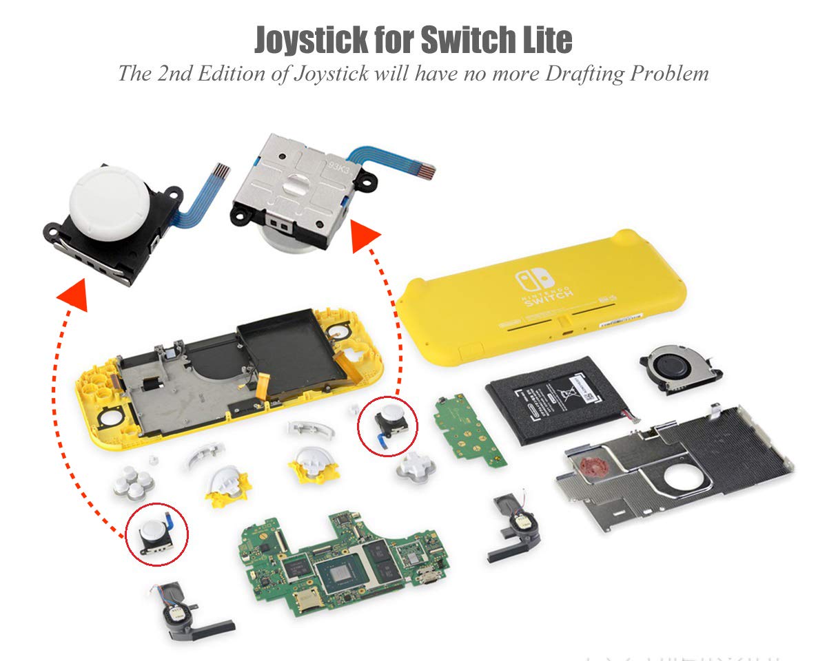 ElecGear Joystick Replacement for Switch Joy-con Controller and Switch Lite, Left and Right Thumbsticks, Analog Stick Sensor USB Module with Repair Part Tool Included (2X White)