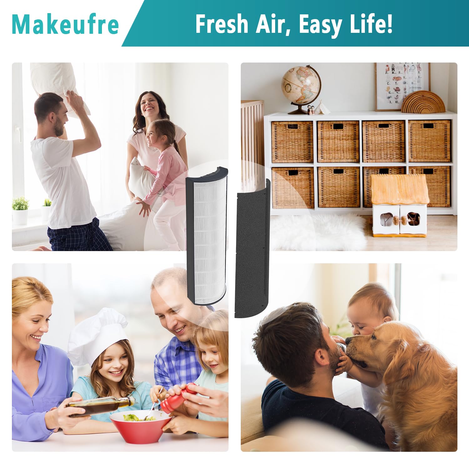 Makeufre Elite Filter Replacement PETWRFIL, Compatible with Pure Enrichment PureZone Elite 4-in-1 Air Purifier, 2 Pack (Elite Filter PET-WRFIL)
