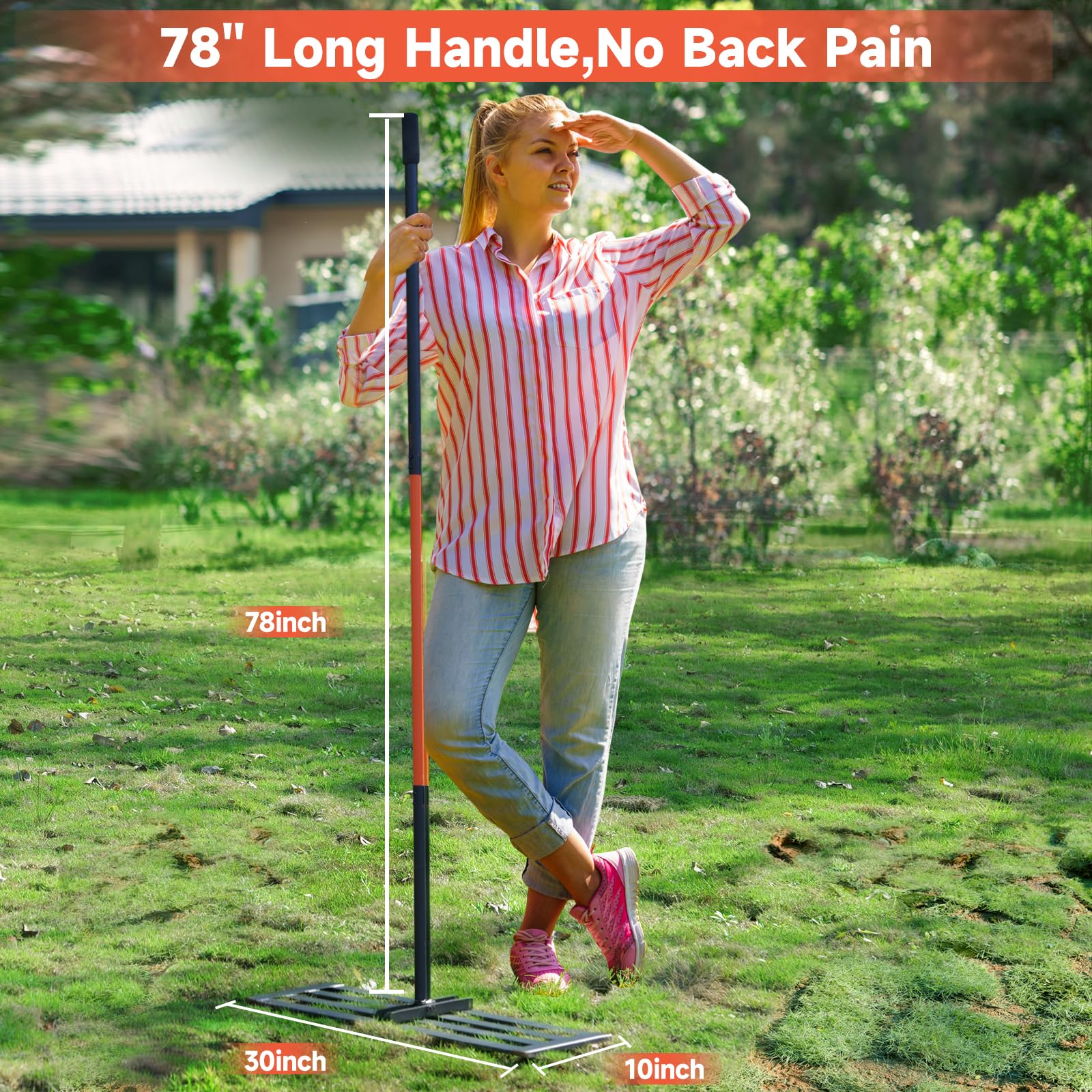 Lawn Leveling Rake, 30''x10'' Leveling Rake, 78 inch Handle Length, Stainless Steel, Adjustable Handle Lawn Leveler Rake for Backyard, Garden, Golf Course, Farm & Pasture, Professional Lawn Care Tool