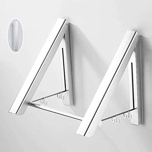 TYXTYX Wall Mounted Clothes Hanger, Aluminum Foldable Clothes, Waterproof Indoor Outdoor, Coat Racks Home Storage Organiser Space Savers,Silver,Double +40cm Pole