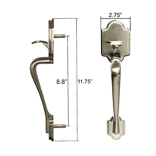 SCYAN Front Door Entry Handleset with Knob, H4 Single Latch Exterior Door Entry Handle with Door Knob, Entry Door Lock Handle Set Non Handed for Left and Right Handed Doors (Satin Nickel)