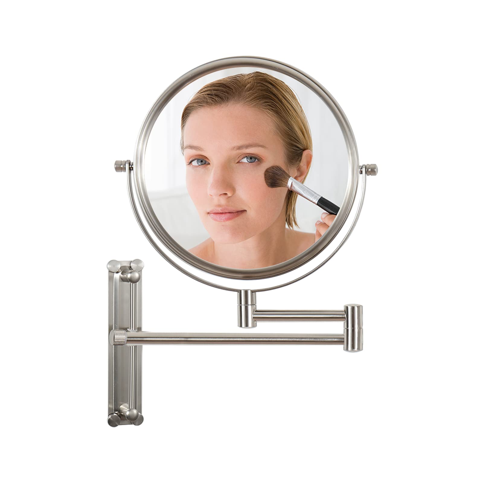 Keilefo Wall Mounted Makeup Mirror 10 Times Magnifying Mirror can Move up and Down 8 inch,Bathroom Double-Sided Vanity Mirror 360 Degree Rotating Telescopic Folding Without Dead Ends (Nickel)