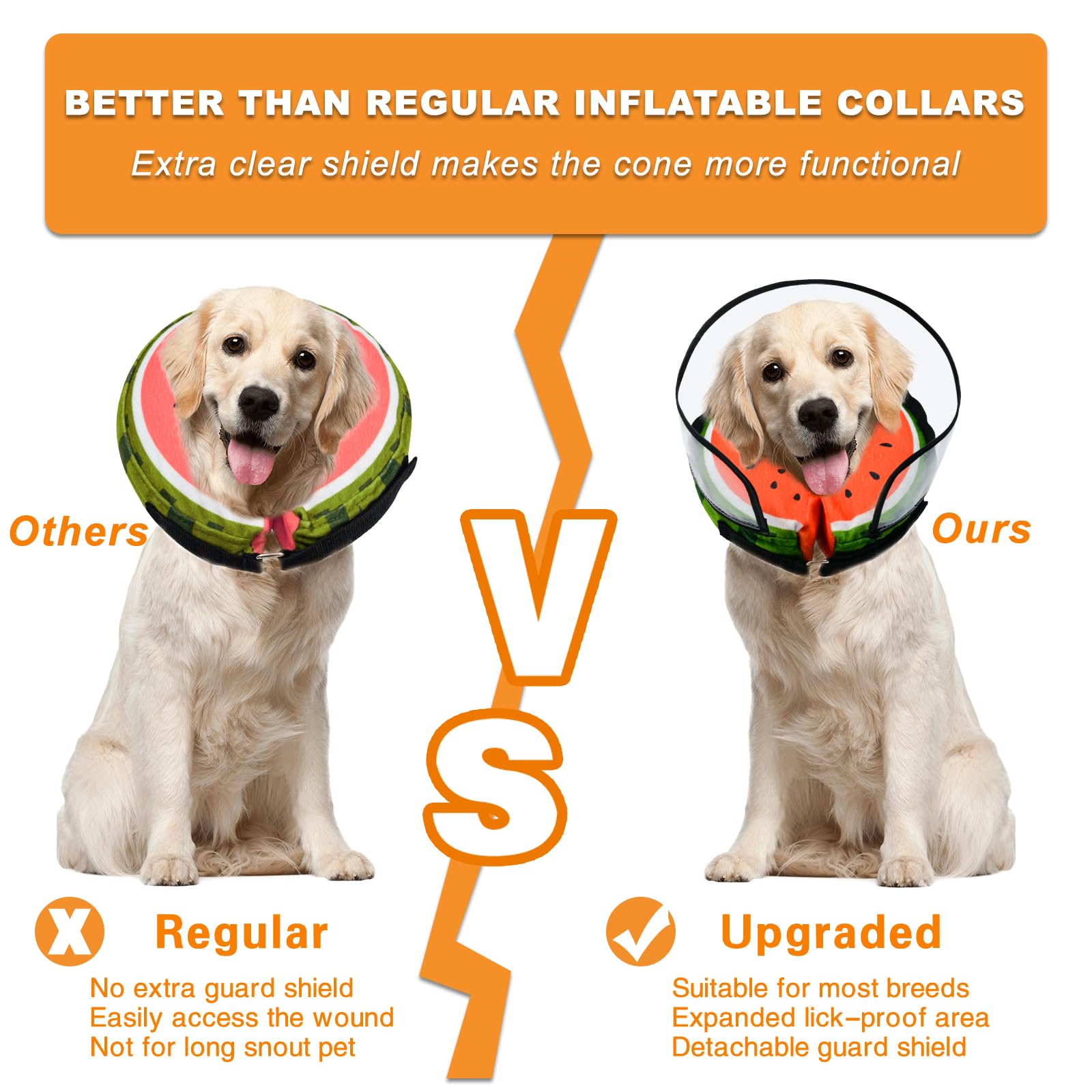 MRSOHRET Dog Cone,Dog Surgery Collar,Dog Cones for Small Medium Large Dogs,Inflatable Cone for Dogs,Watermelon Dog Cone Collar, Does not Impede Vision Dog Recovery Collar