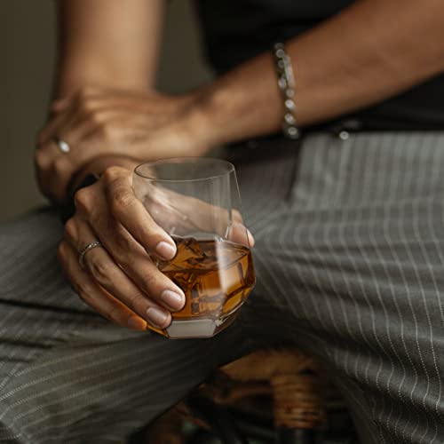 Hanobe Diamond Whiskey Glasses - Set of 2 Unique Geometric Tilted Wine Tumbler Crystal Old Fashioned Rock Lowball Glasses for Cocktail Scotch Cognac Bourbon Drinking Bar, 10oz Clear